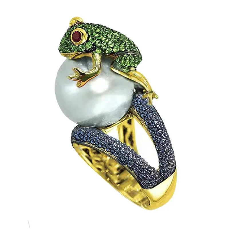 Frog Animal White Simulated Pearl Female Ring - frog-ring.com