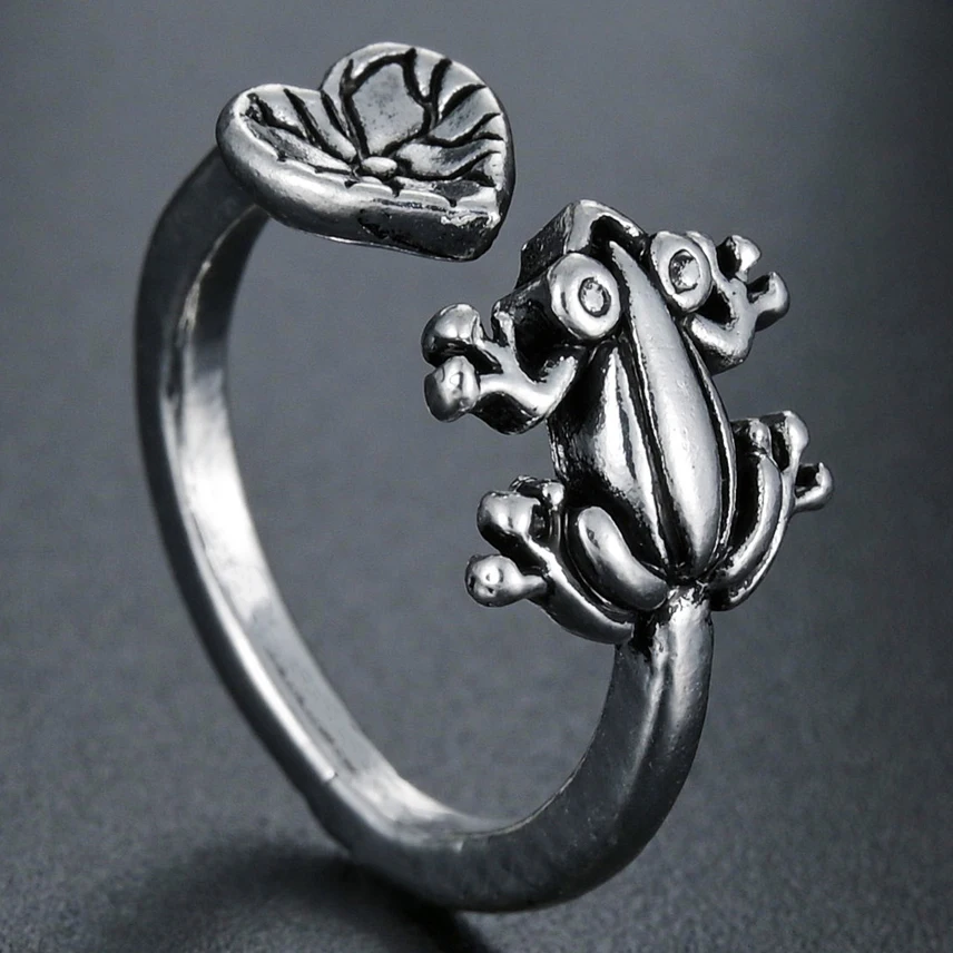 Vintage Cute Frog Leaf Opening Ring Gothic Fashion Rings - frog-ring.com