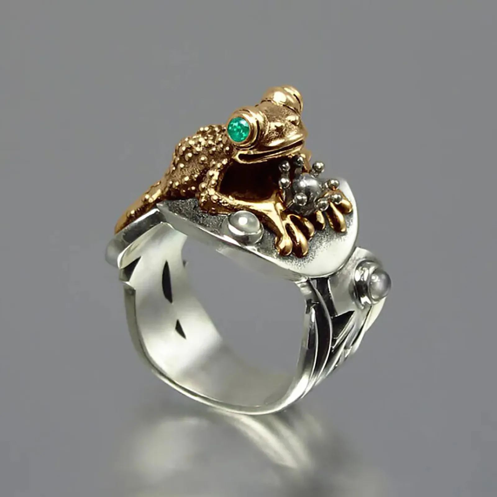Vintage Gold Color Toad Steampunk Unique Frog Green Zircon Ring - frog ...